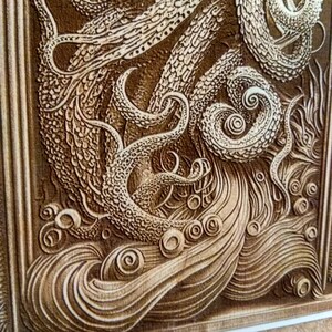 Octopus Wall Art, 3D Illusion Wood Laser Engraving Ocean Wall Decor. - Etsy