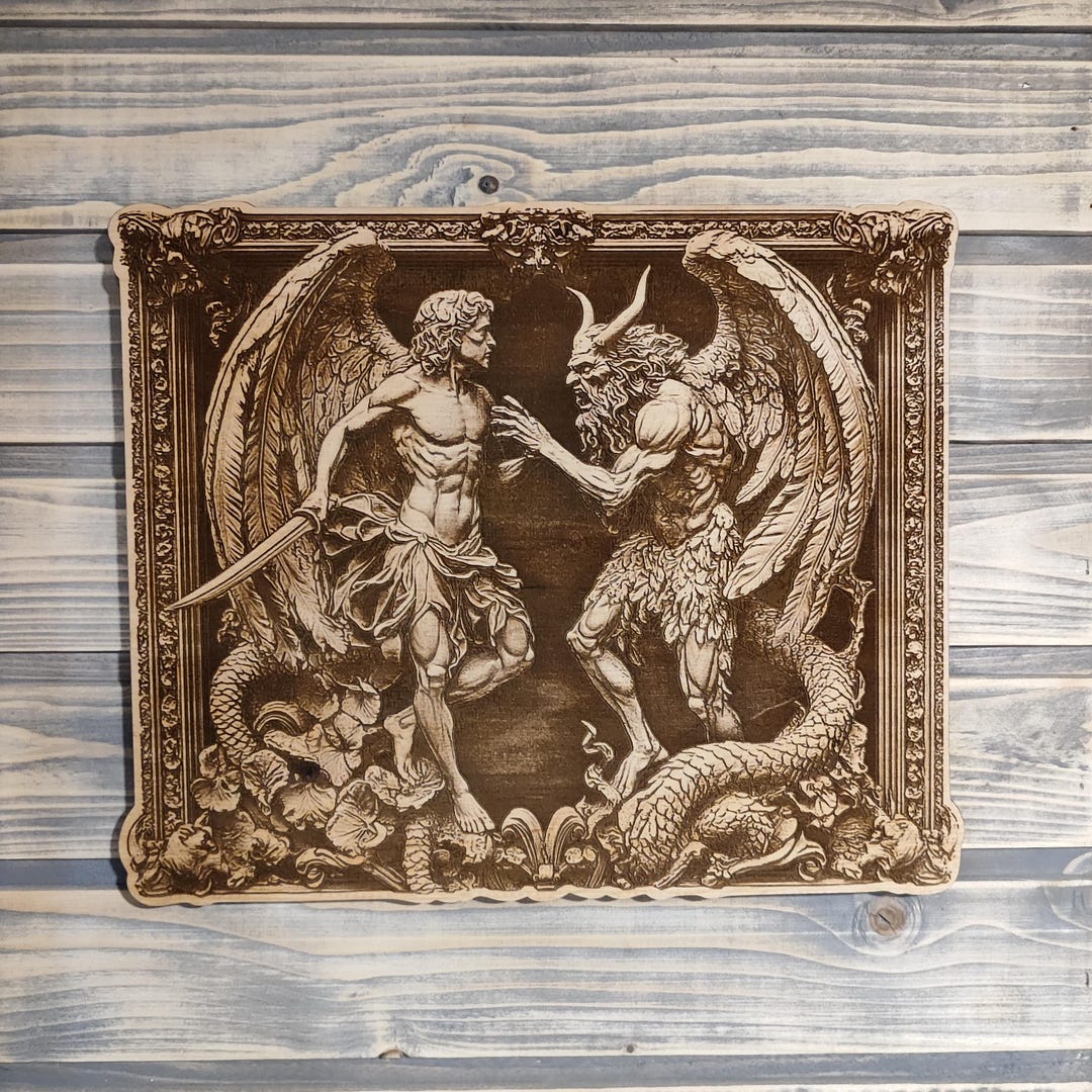 Angel and Demon, 3D Illusion Laser Engraving Wood Wall Art. - Etsy
