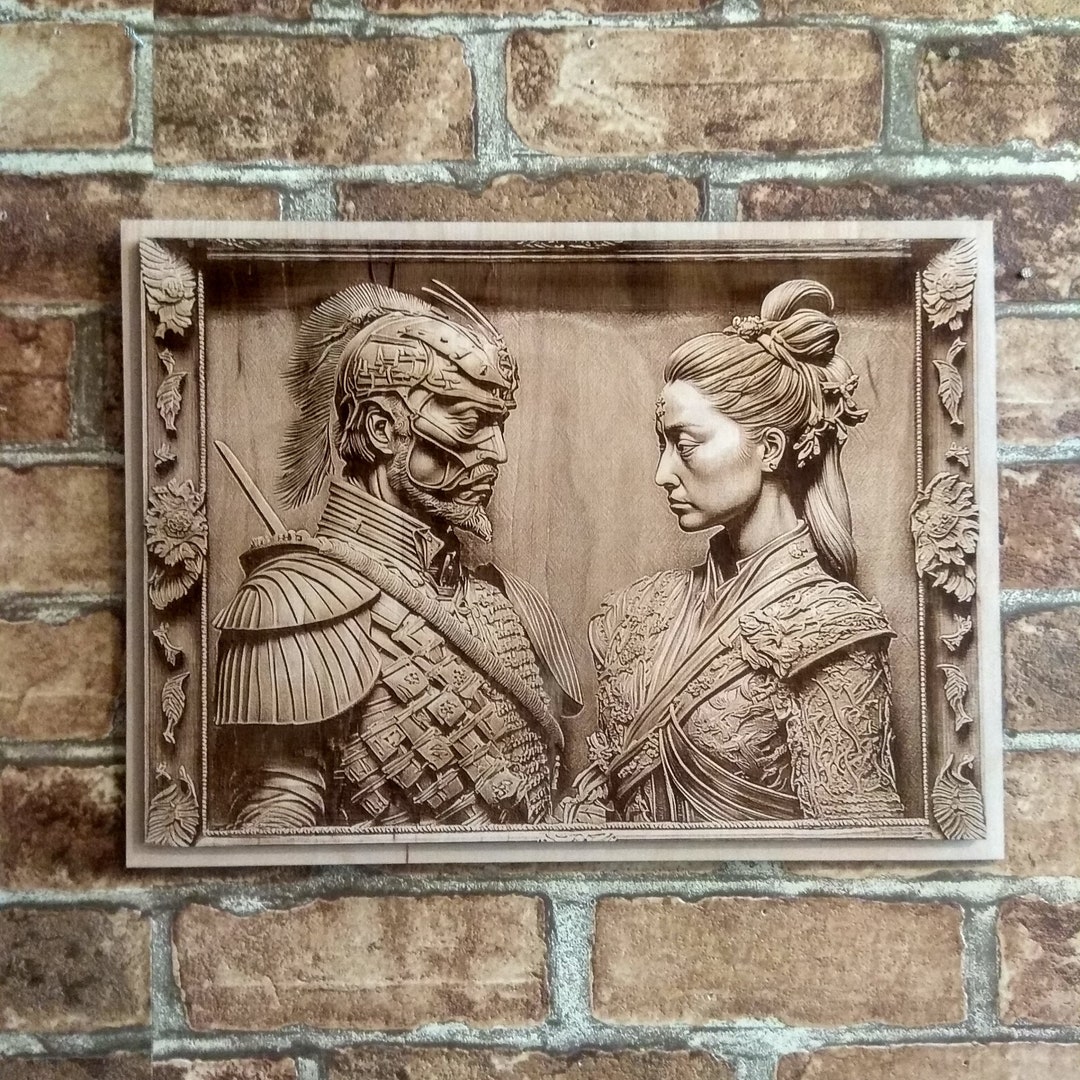 Samurai and Geisha 3D Illusion Wood Laser Engraving Japanese Art. - Etsy