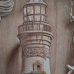 Lighthouse 3D Illusion Wood Burning Art, Laser Engraved Nautical Wall ...