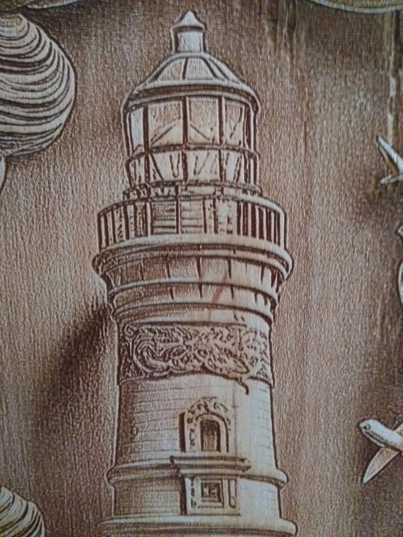 Lighthouse 3D Illusion Wood Burning Art, Laser Engraved Nautical Wall ...