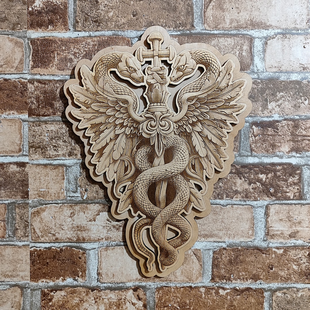 Caduceus, Hermes Symbol, Greek Mythology Wood Laser Engraving Wall Sign ...