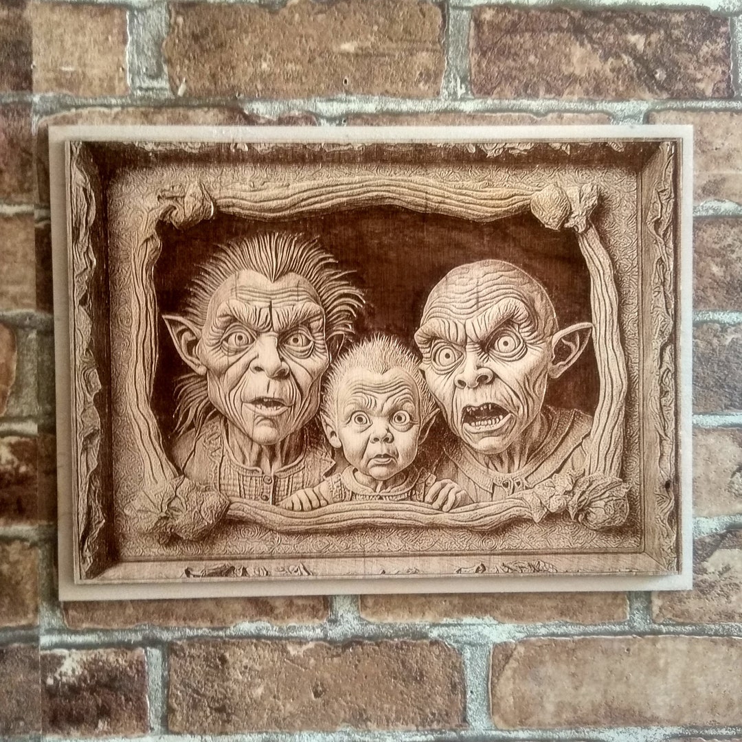 Troll Family, 3D Illusion Laser Engraved Norse Mythology Wood Wall Art ...