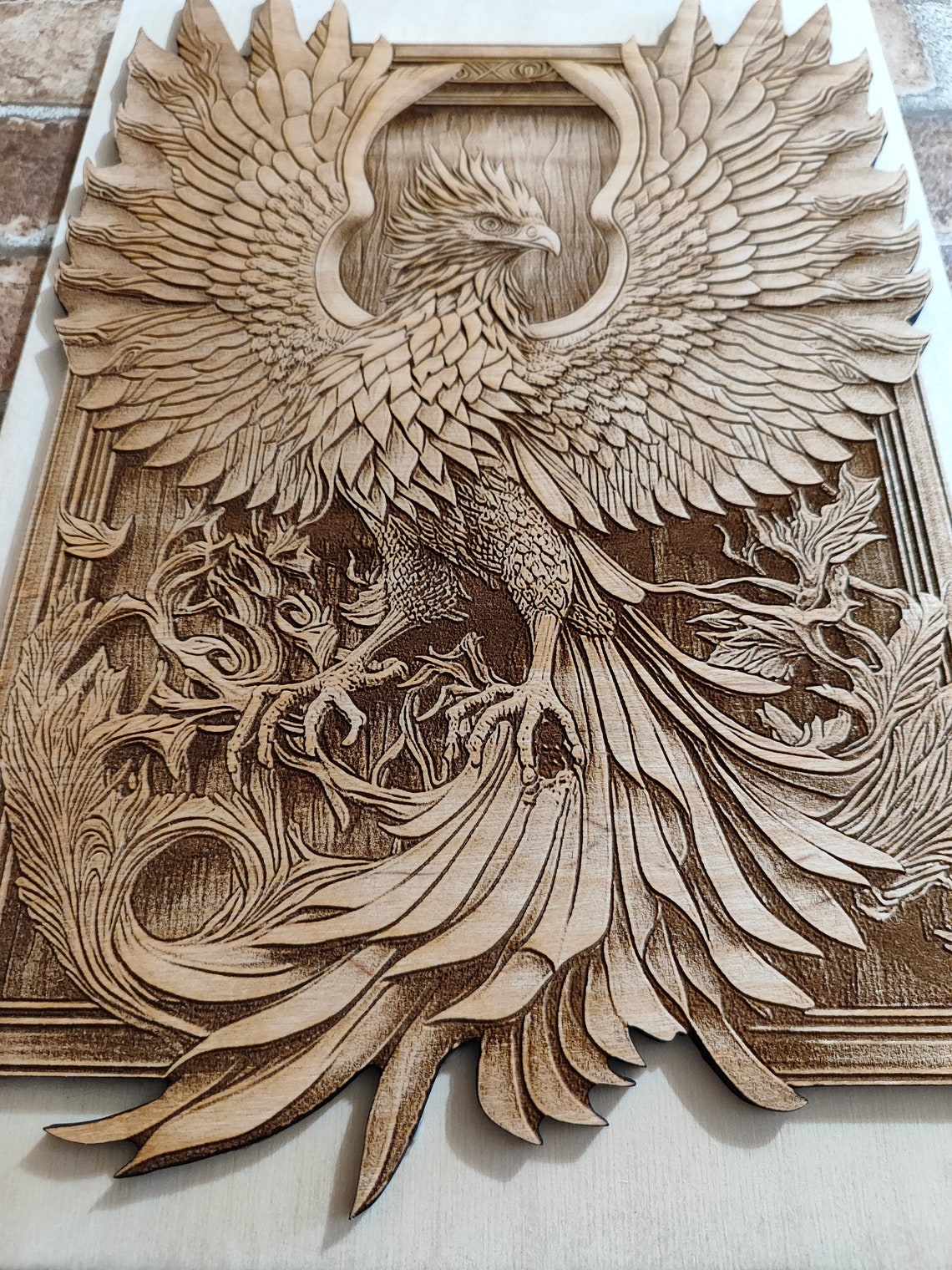 Wood Laser Engraving Phoenix Wall Hanging, Firebird Fantasy ...