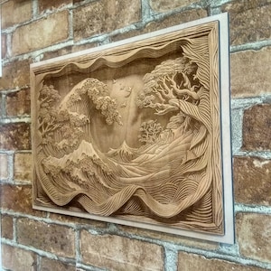 The Great Wave, 3D Illusion Wood Laser Engraving Japanese Wall Art - Etsy
