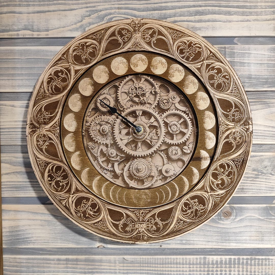 Moon Phase Clock, Wooden Wall Lunar Clock, Moon Phases Wall Art, Modern ...