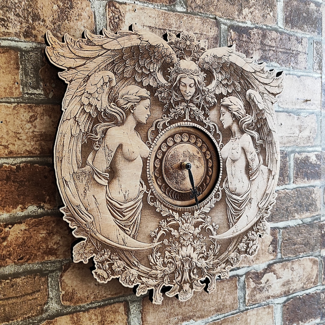 Moon Phase Clock, Wooden Wall Lunar Clock, Wall Clock, Moon Phases Wall ...