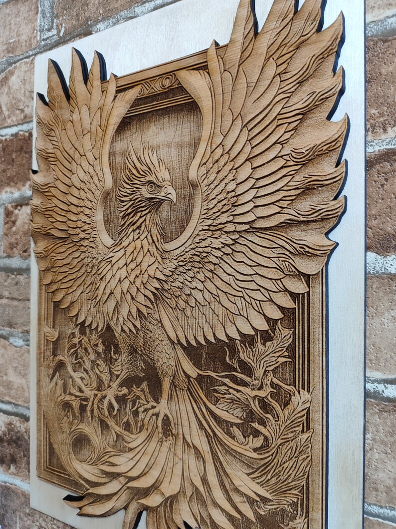 Wood Laser Engraving Phoenix Wall Hanging, Firebird Fantasy ...
