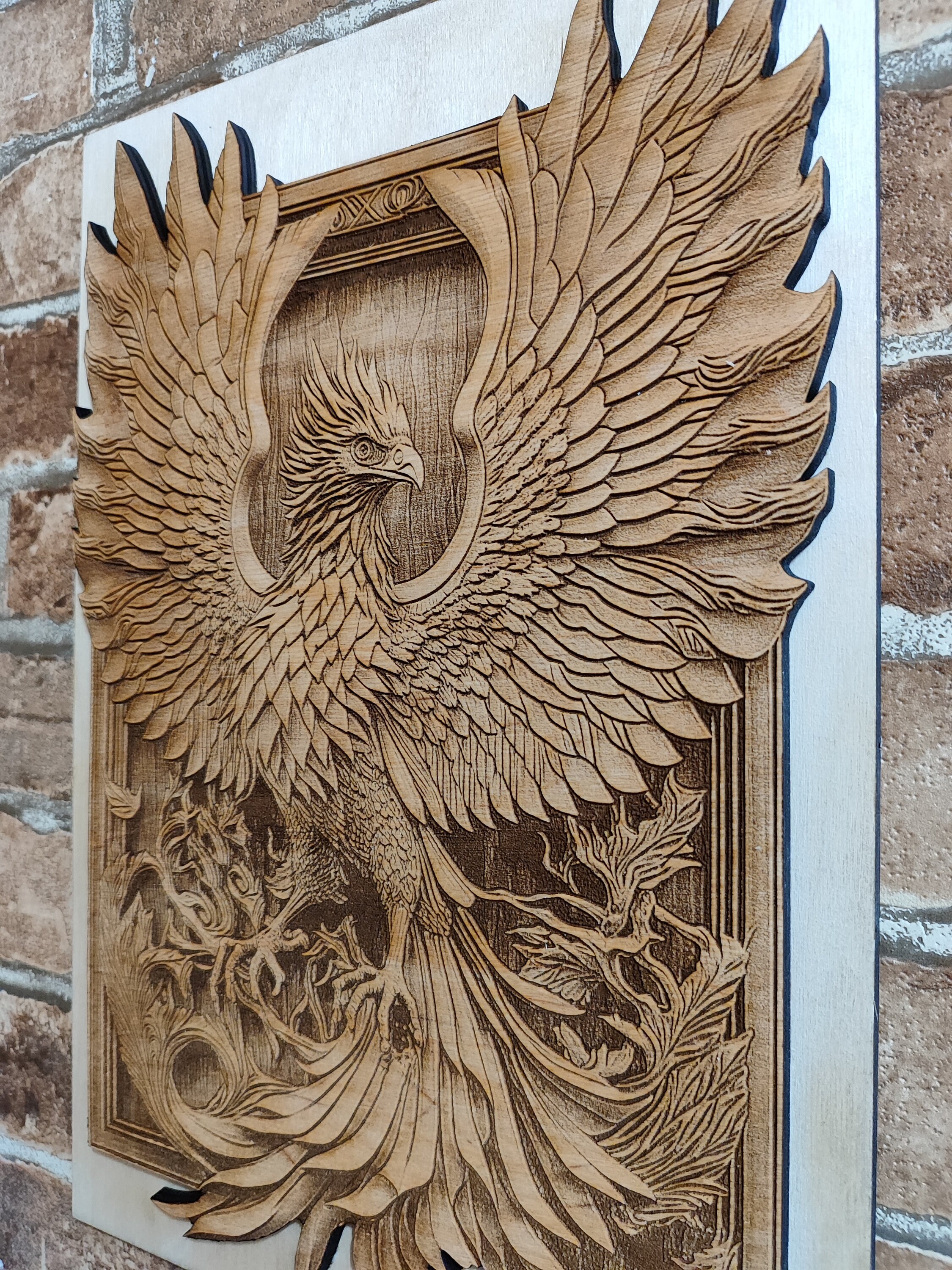 Wood Laser Engraving Phoenix Wall Hanging, Firebird Fantasy ...
