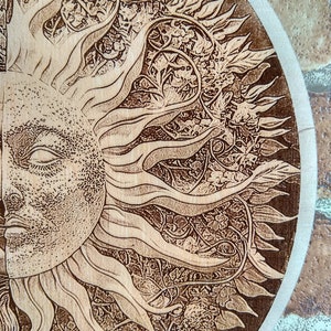 Laser Engraving Sun and Moon Face Wall Decor, Sun Moon Stars Wood ...