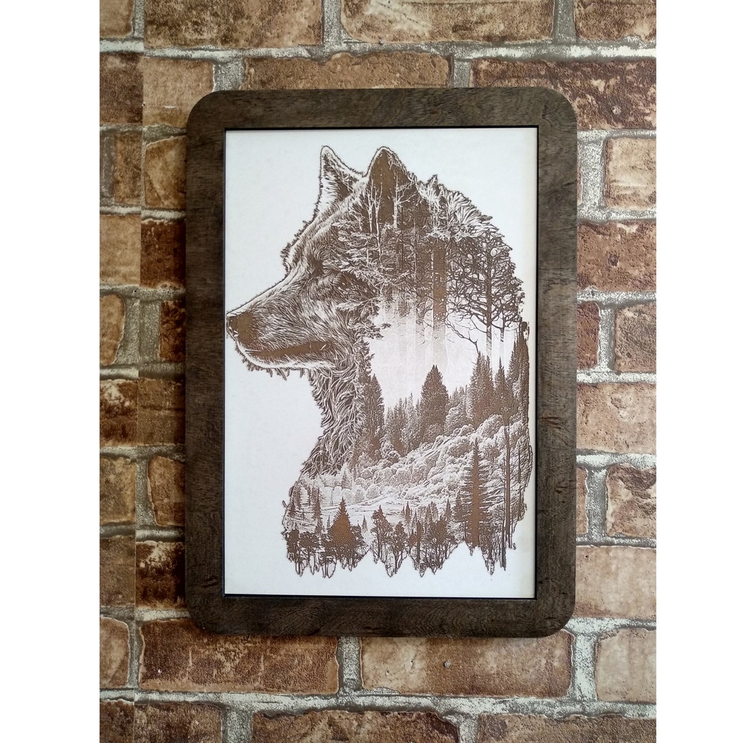 Wolf, Laser Engraving Woodland Animals Wall Decor, Landscape Art. - Etsy