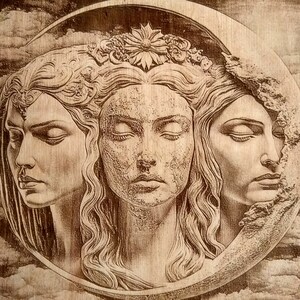 Triple Goddess, Moon Goddess, 3D Illusion Wood Laser Engraving Wall ...