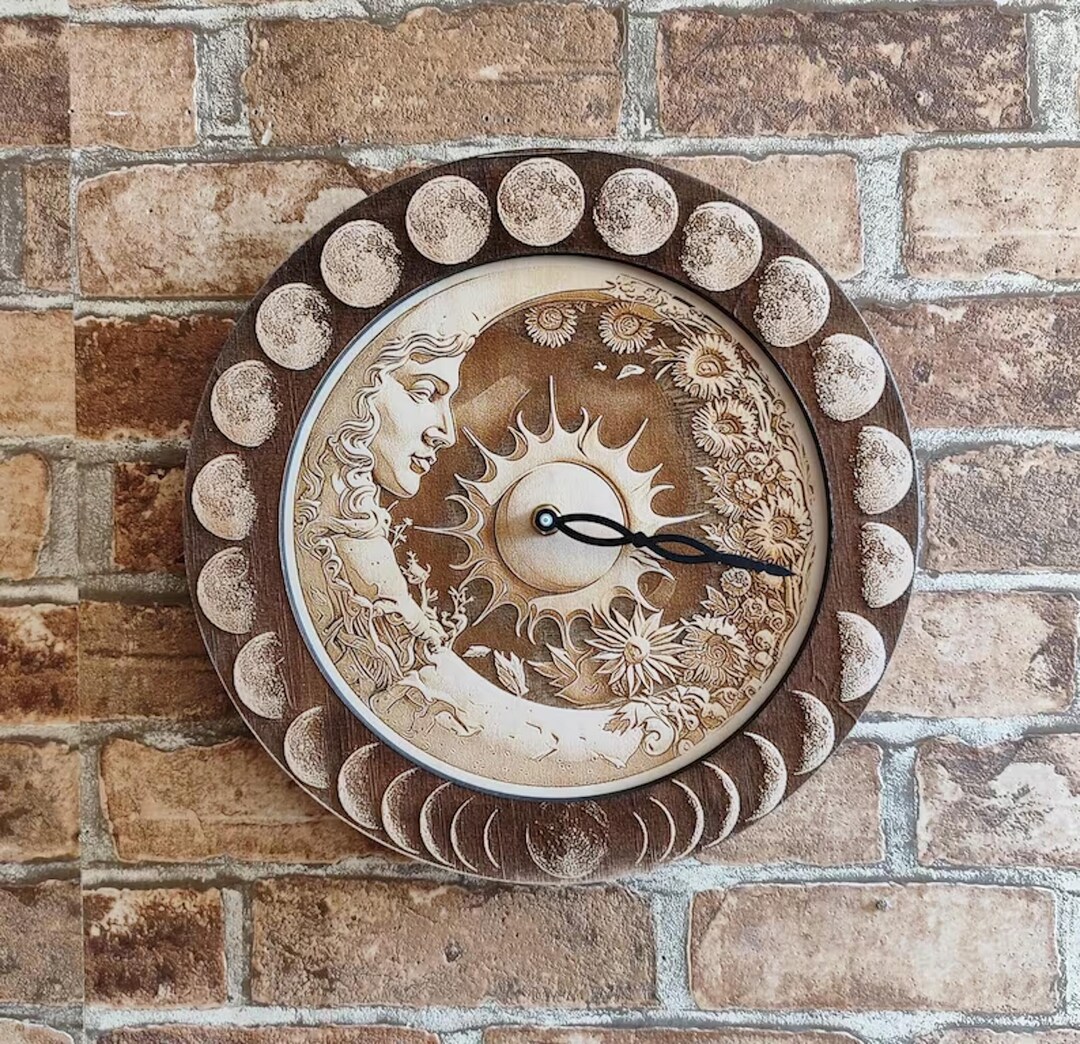 Moon Phase Clock, Wooden Wall Lunar Clock, Desk Clock, Moon Phases Wall ...