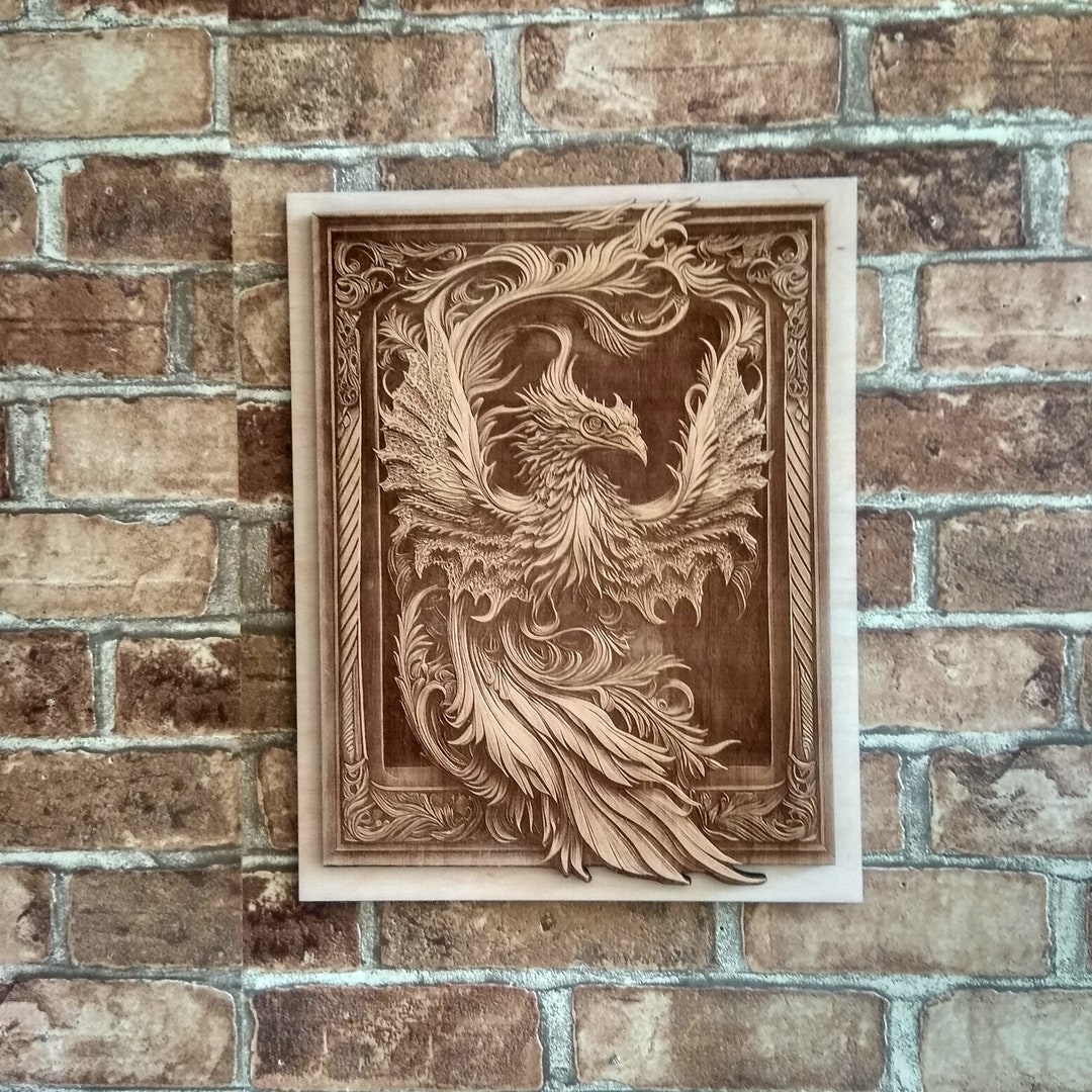 Wood Laser Engraving Phoenix Wall Hanging, Firebird Fantasy ...