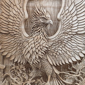 Wood Laser Engraving Phoenix Wall Hanging, Firebird Fantasy ...