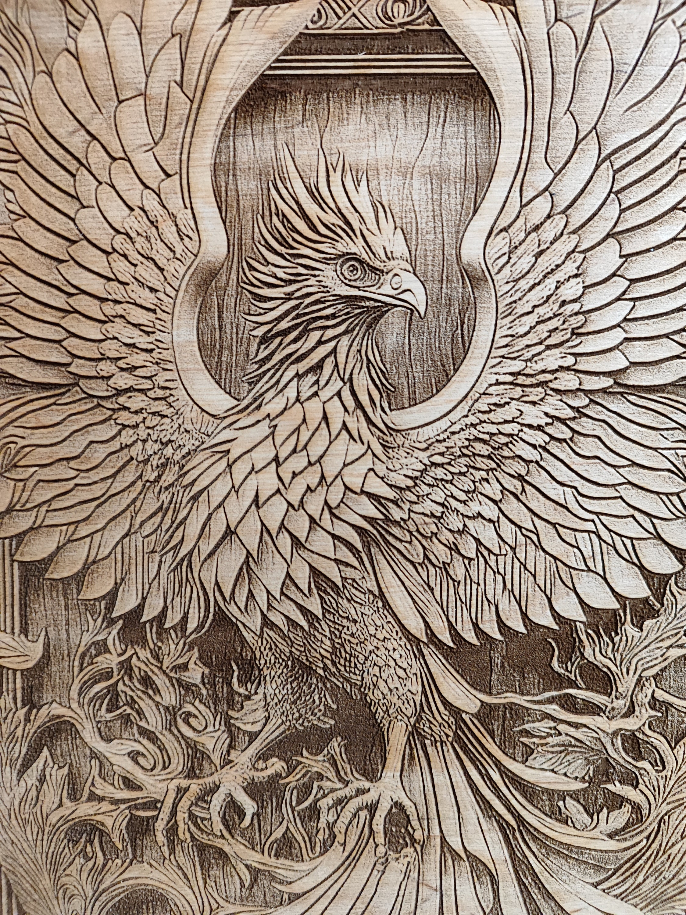 Wood Laser Engraving Phoenix Wall Hanging, Firebird Fantasy ...