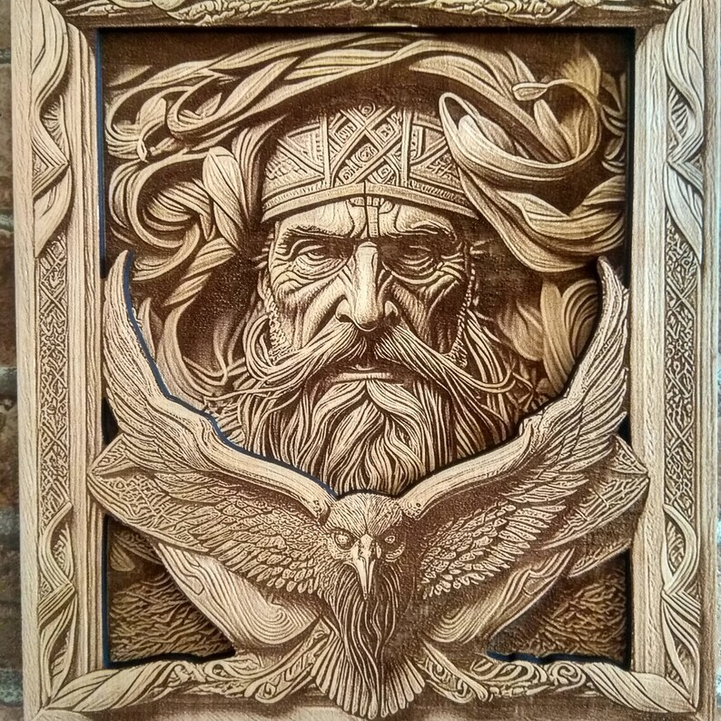 Laser Engraved Odin Art: 3D Norse Mythology Viking Decor - Etsy