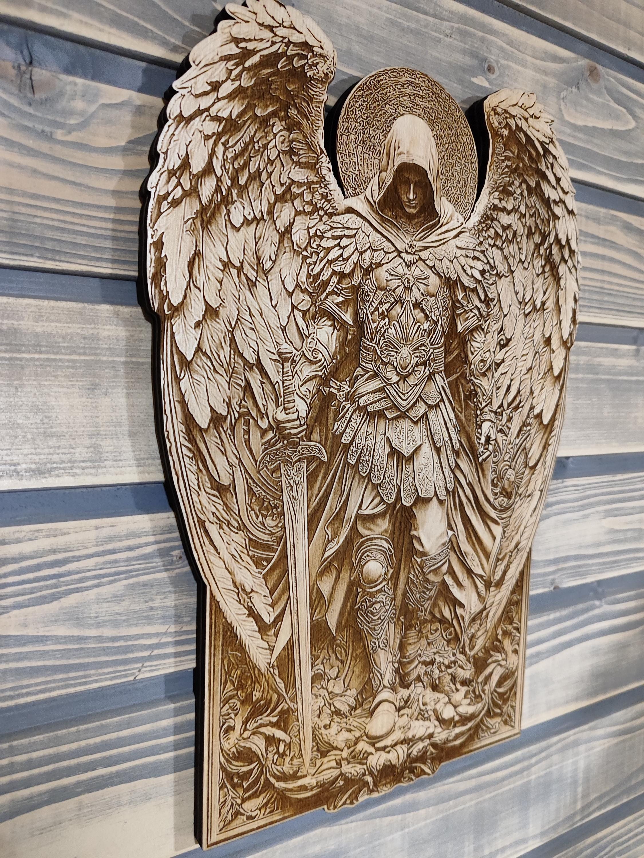 Archangel Michael | Laser Engraved Wood Wall Art | Modern Christian ...