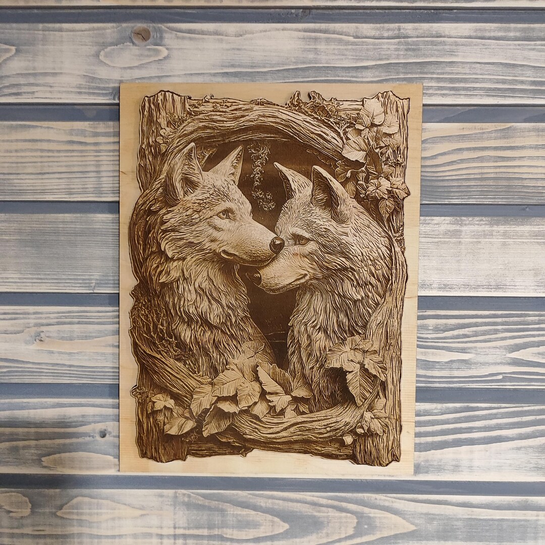Wolf Couple Wood Laser Engraving Wall Art, Wolf Lover Gift - Etsy