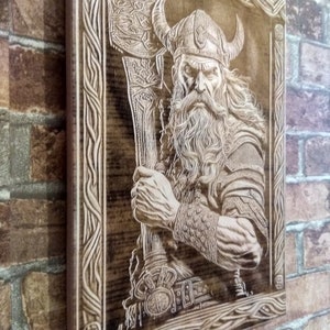 Wood Laser Engraving Thor Art, 3D Illusion Norse Mythology Viking Decor ...
