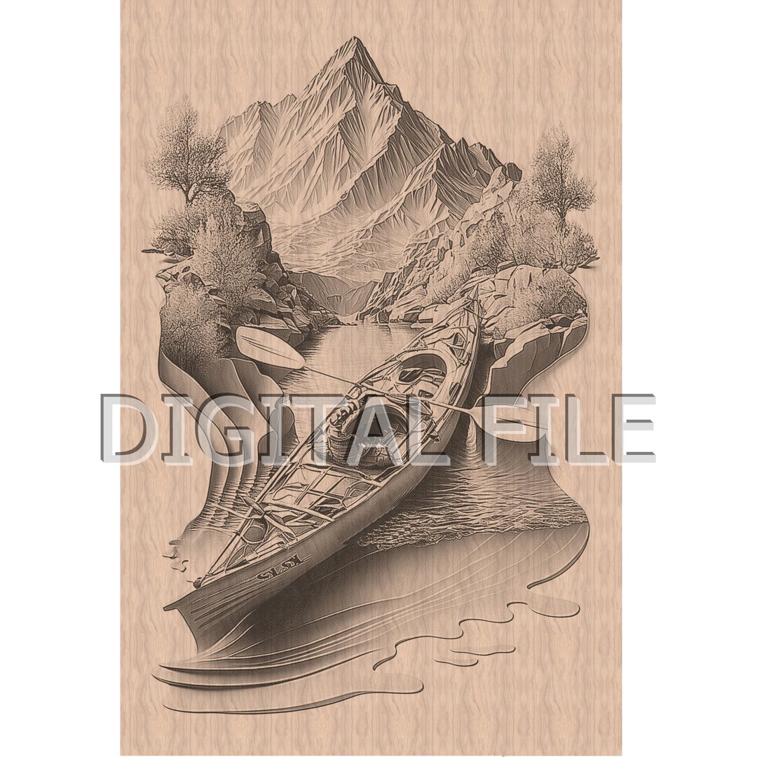 Laser Engraving Files, Kayak, Lake Life, Mountains Png, 3D Illusion ...