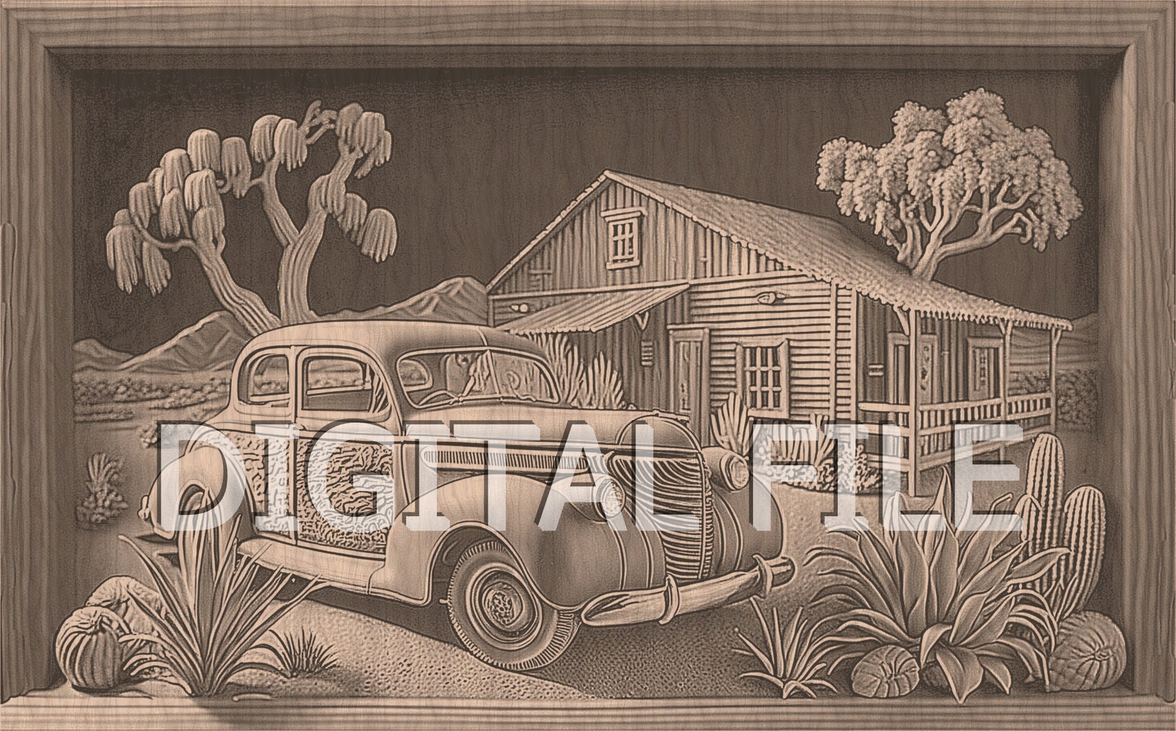 Laser Engraved Files Log Cabin 3D Illusion Wood Engraving - Etsy