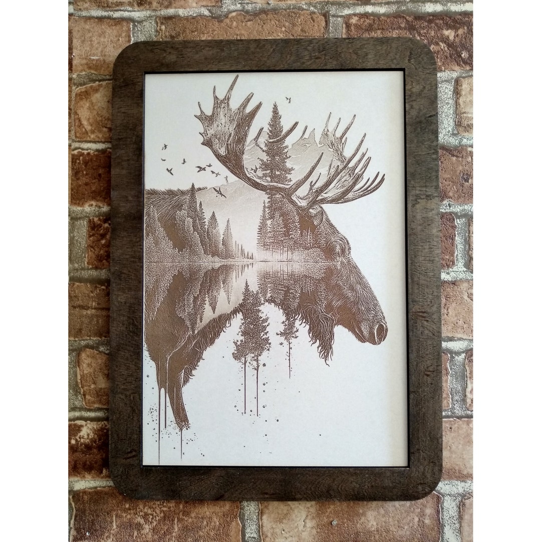 Moose, Laser Engraving Woodland Animals Wall Decor, Landscape Art. - Etsy