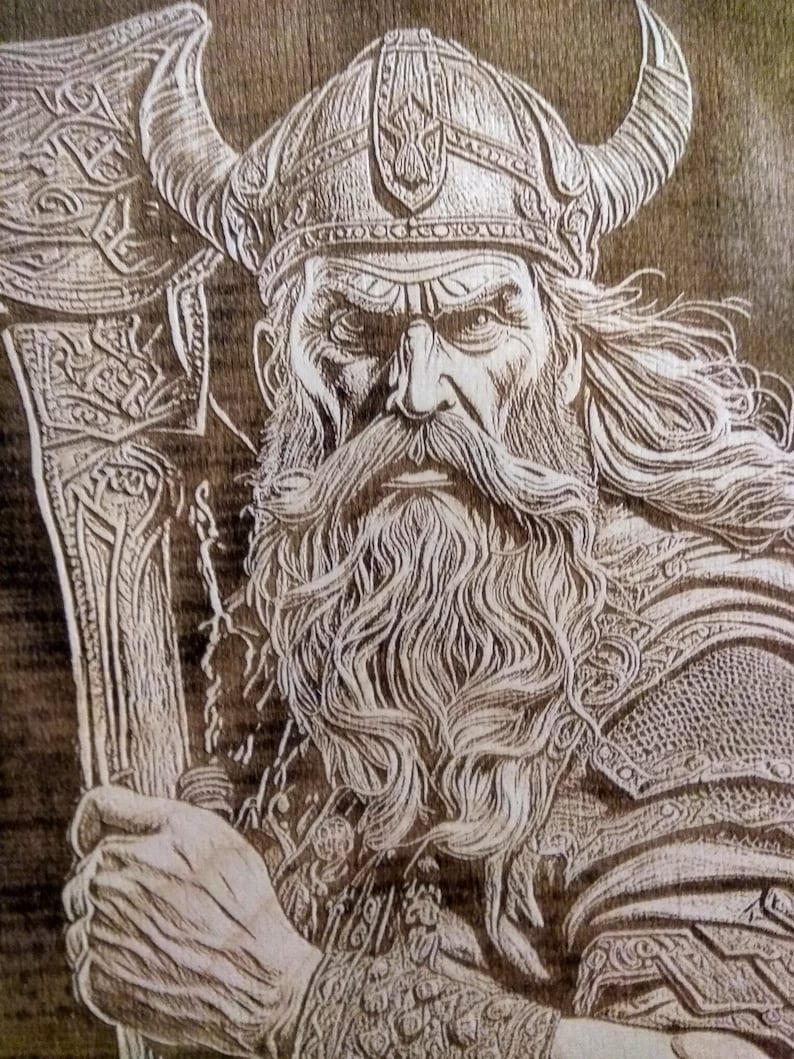 Wood Laser Engraving Thor Art, 3D Illusion Norse Mythology Viking Decor ...