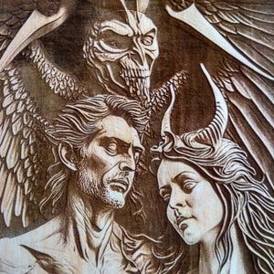 Lucifer and Lilith, 3D Illusion Laser Engraved Macabre Wood Wall Art ...
