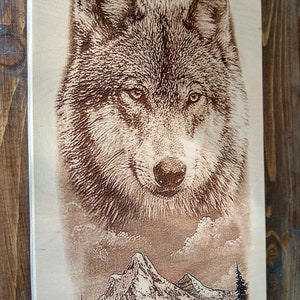 Laser Engraved Wood Wolf and Mountain Scene Wall Decor - Etsy