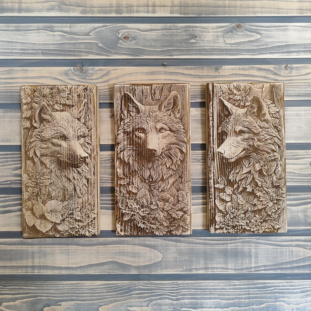 Wood Burning Wolves, Laser Engraving Triptych Wall Art, Reclaimed Wood ...