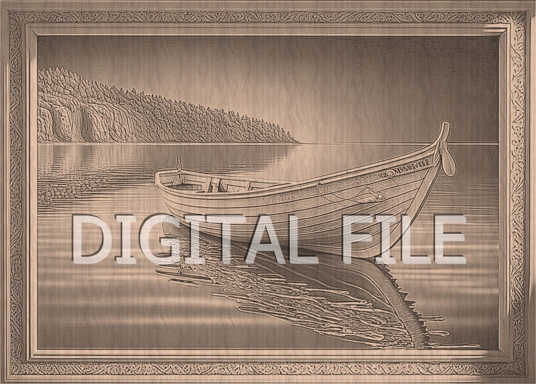 Laser Engraving Files, Lake Sign, Boat, 3D Illusion, Wood Engraving ...