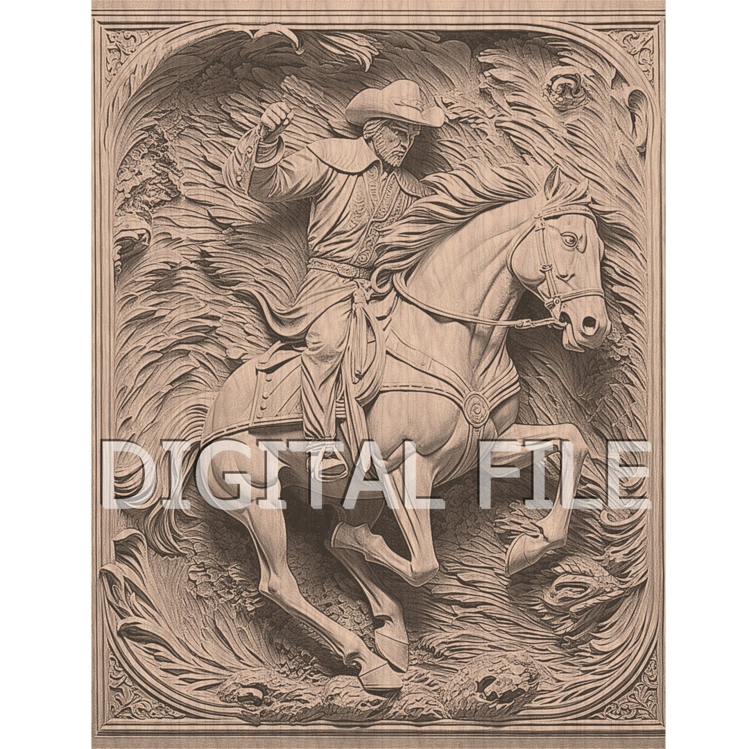 Laser Engraving Files, Cowboy Riding, 3D Illusion, Wood Engraving ...