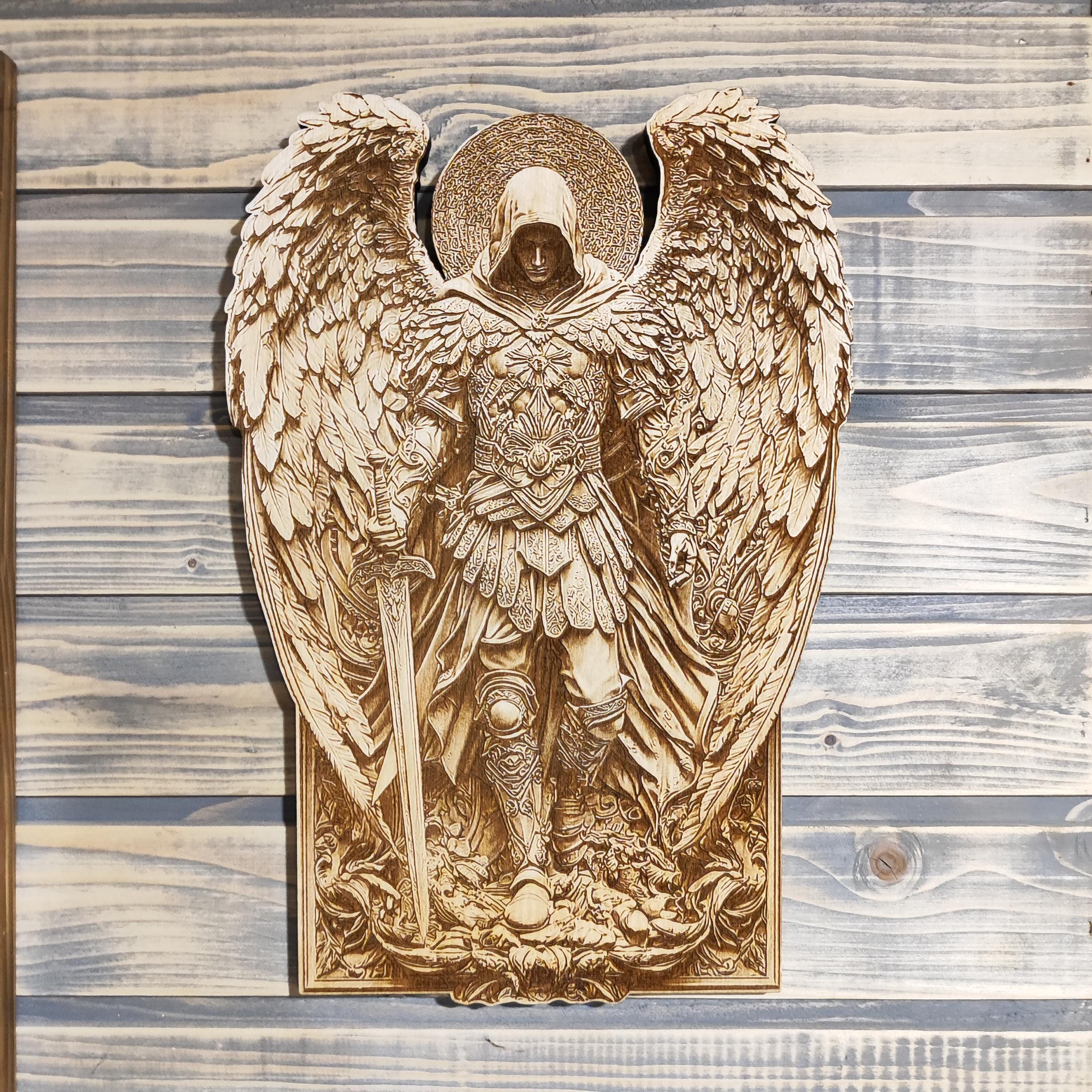 Archangel Michael | Laser Engraved Wood Wall Art | Modern Christian ...