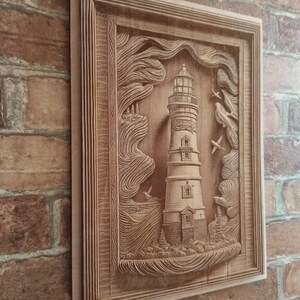 Lighthouse 3D Illusion Wood Burning Art, Laser Engraved Nautical Wall ...
