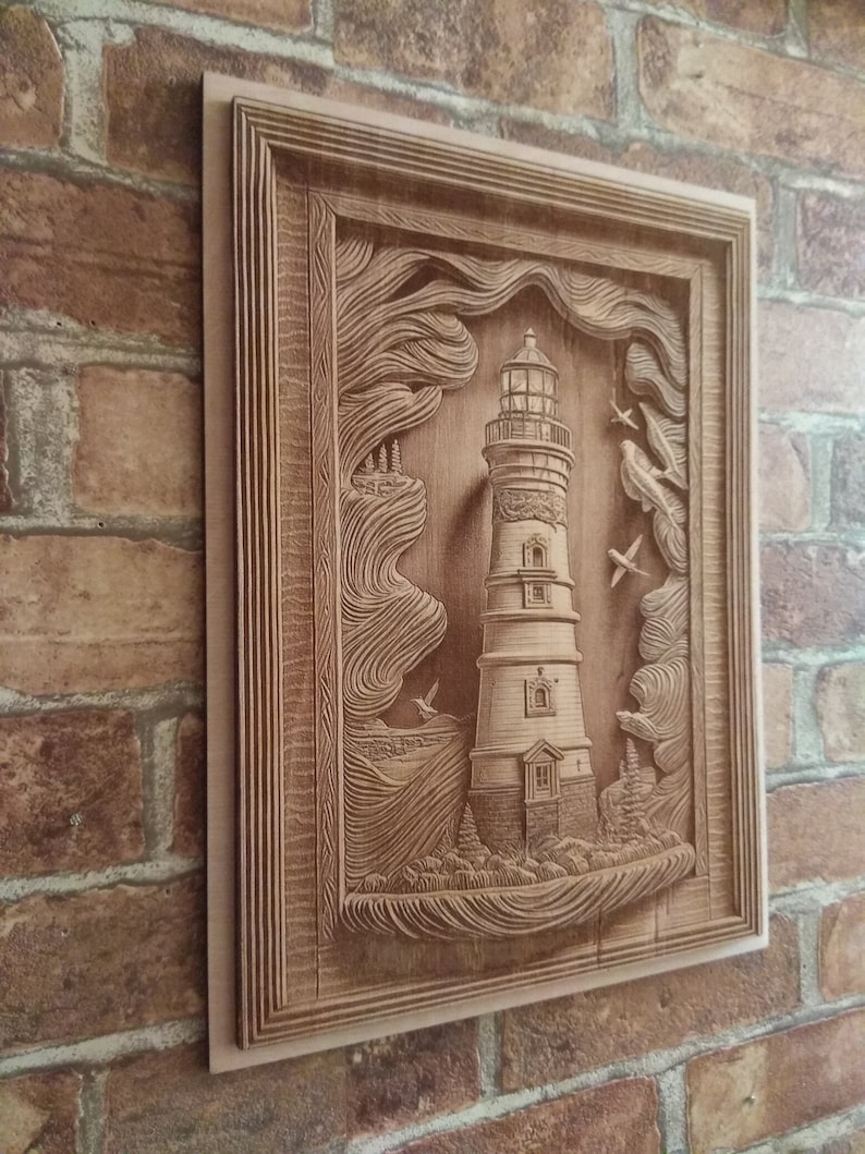 Lighthouse 3D Illusion Wood Burning Art Laser Engraved - Etsy