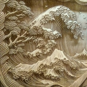The Great Wave, 3D Illusion Wood Laser Engraving Japanese Wall Art - Etsy