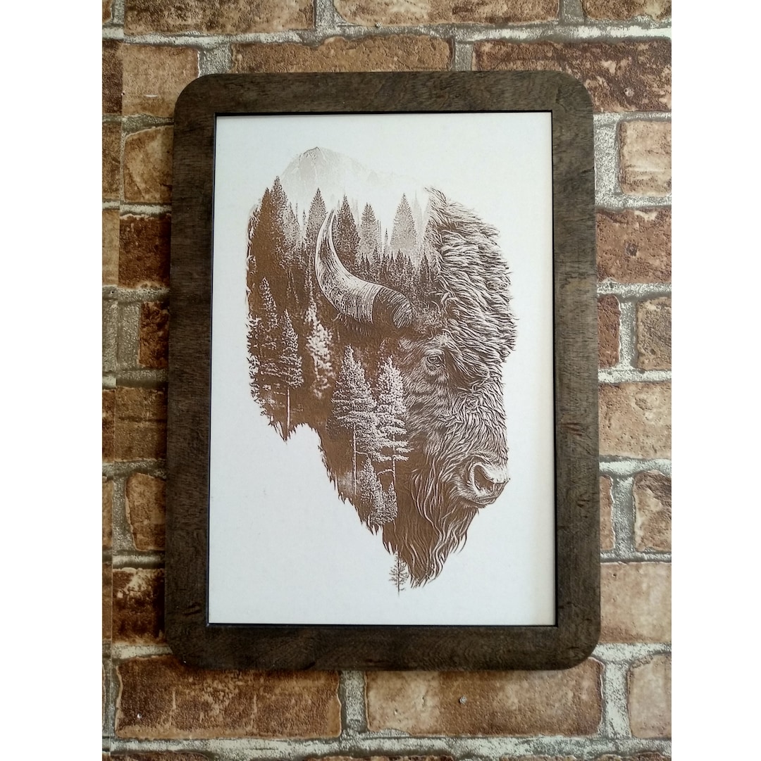 Bison, Laser Engraving Woodland Animals Wall Decor, Landscape Art. - Etsy