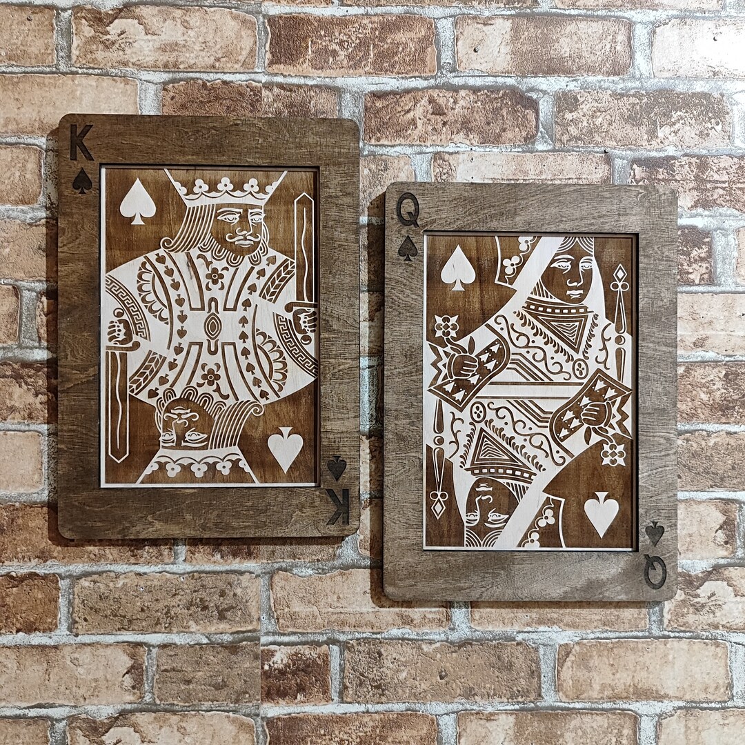 King and Queen of Spades Gaming Room Decor, Wood Laser Engraved Playing ...