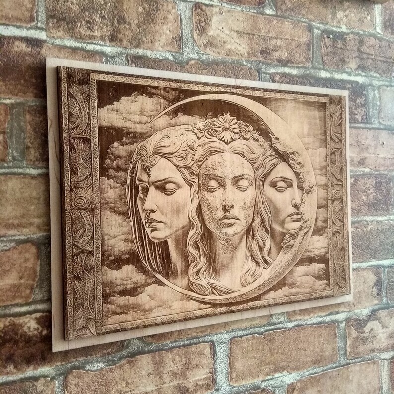 Triple Goddess Moon Goddess 3D Illusion Wood Laser Engraving - Etsy