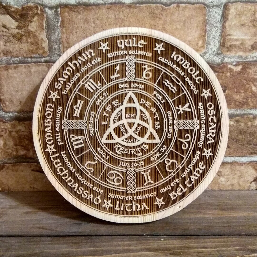 Wood Burned Pagan Wheel of the Year Wall Art, Wiccan Calendar, Sabbat ...