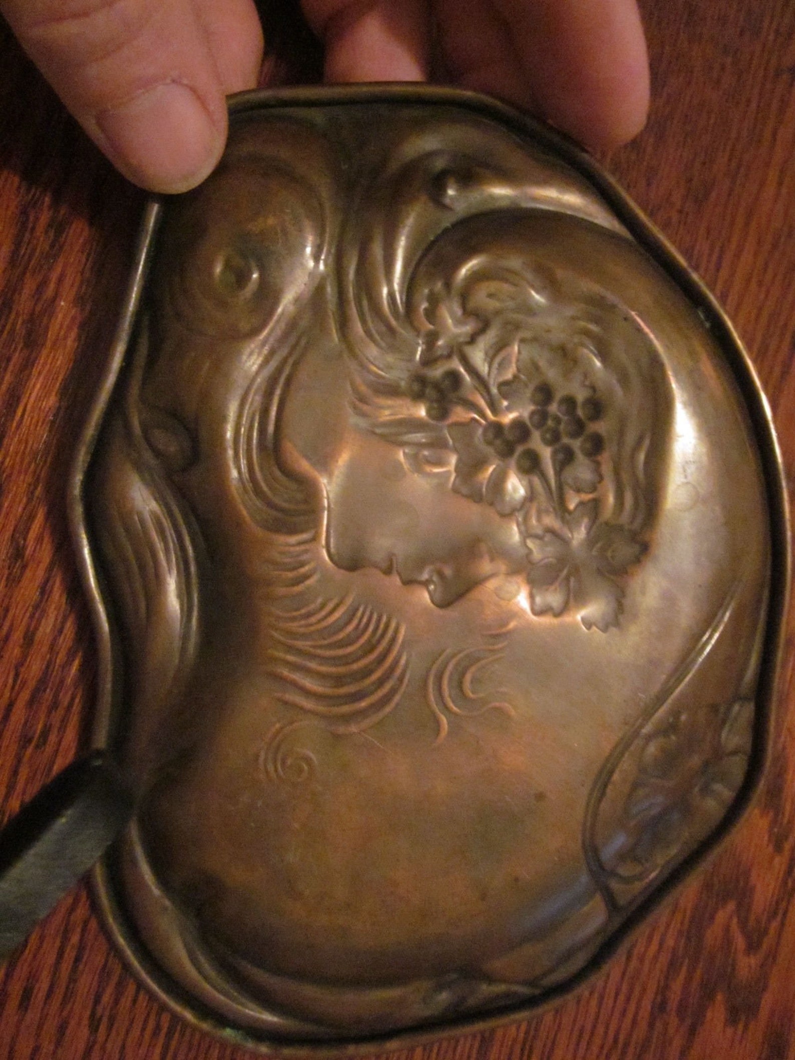 1 Antique Red Bronze/copper Art Nouveau Card Tray or Receiver, Maiden ...