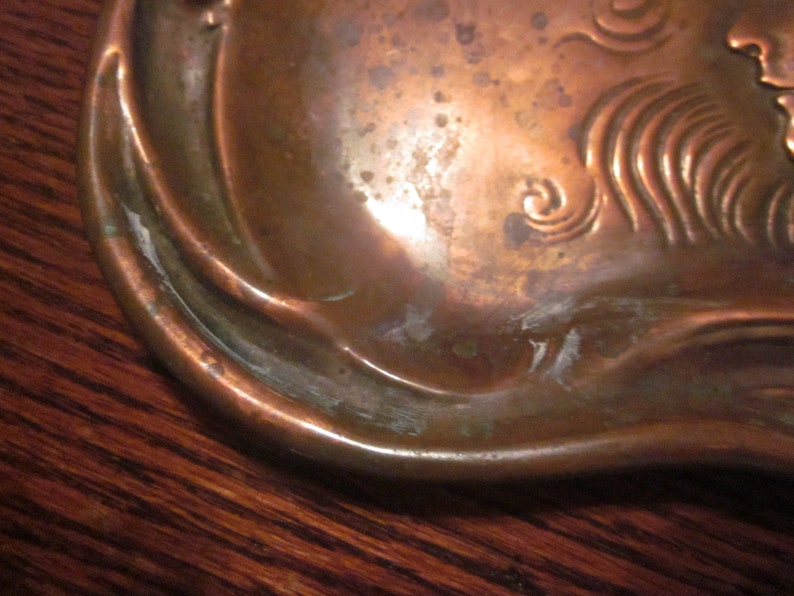 1 Antique Red Bronze/copper Art Nouveau Card Tray or Receiver, Maiden ...