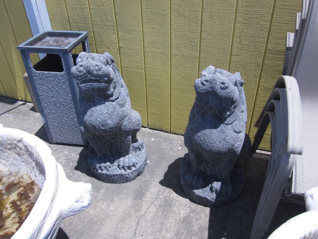 1 Vintage Pair of Chinese Blue Stone Temple Foo Dogs - Etsy