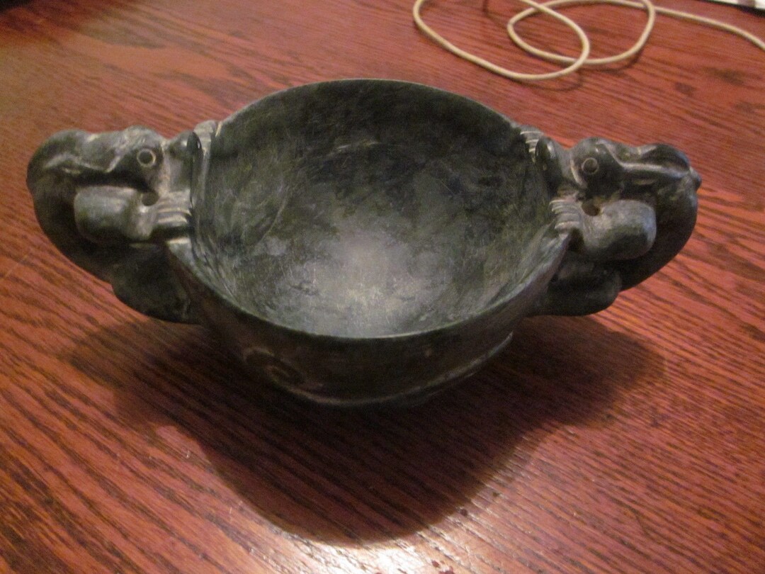 1 Chinese Green Jade Double Demon Rice Bowl, With Erosion - Etsy