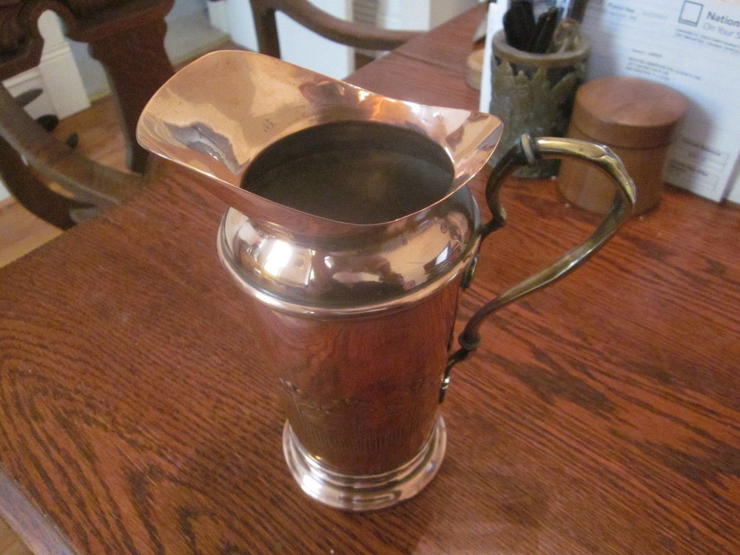 1 C E Deffner Jugendstil Copper / Brass Water Pitcher, Rare 7 1/2 ...