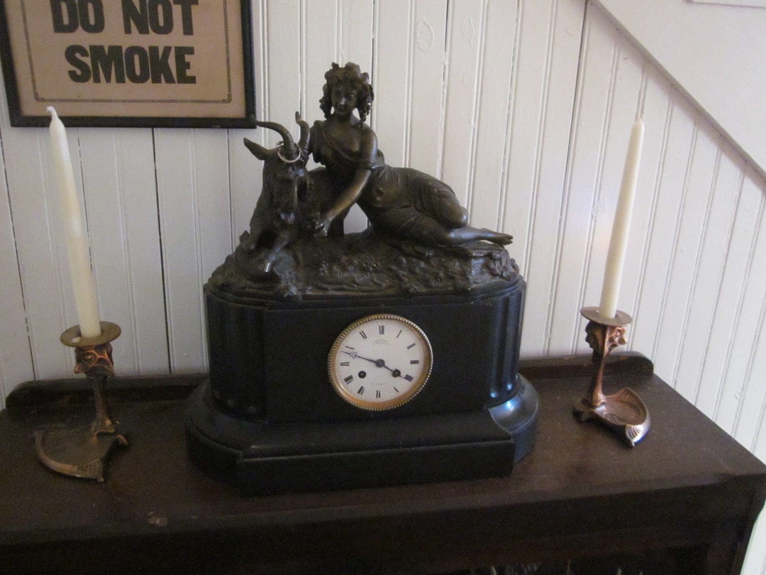 1 Derniere Bronze Goat and Maid Clock, Paris France - Black Slate ...