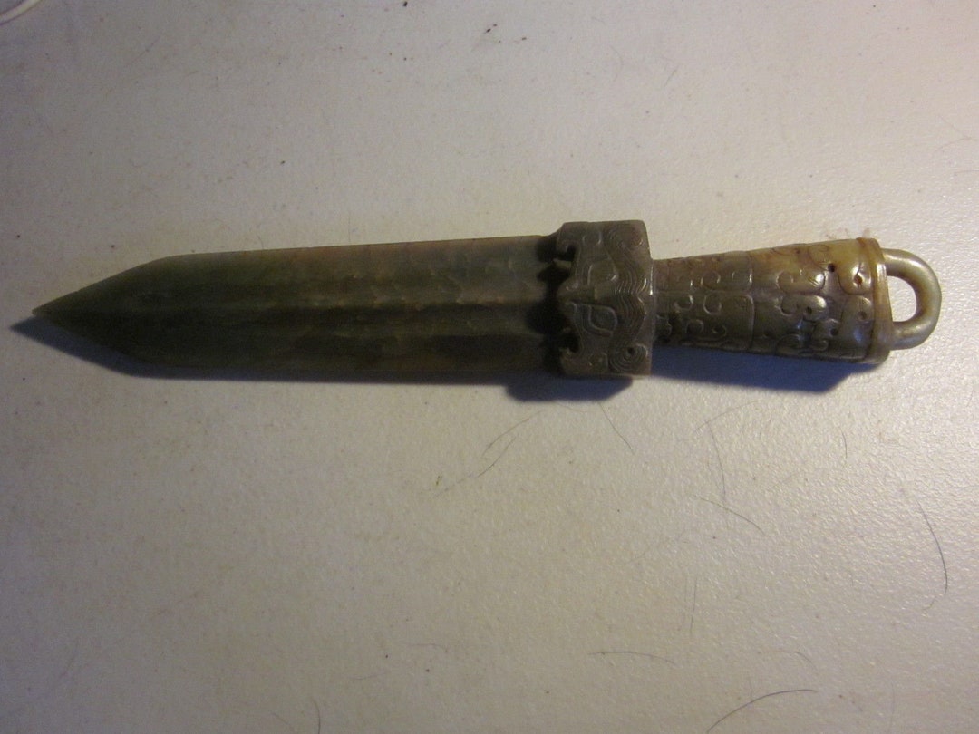 1 Chinese Green Jadeite Dagger/knife Death Mask After-life Item, Sharp ...