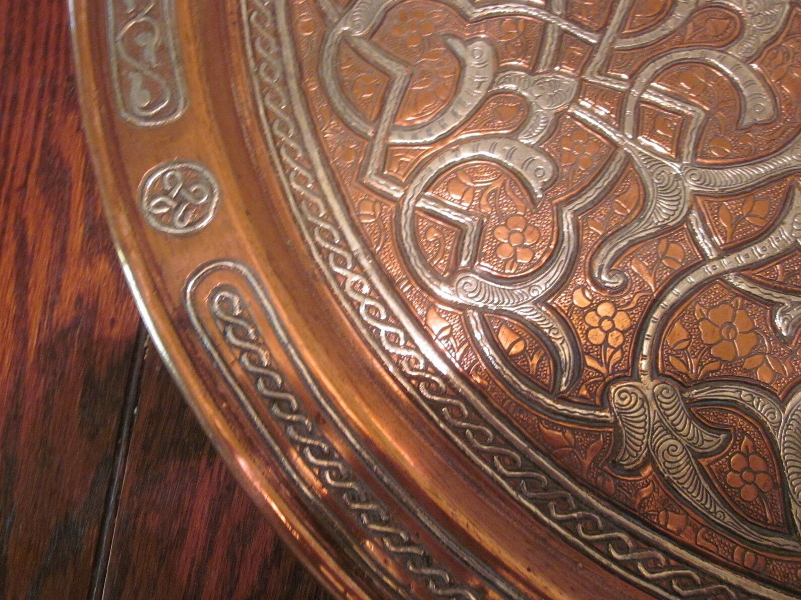 1 Antique Cairo-ware/damascene Tray / Charger, Copper / Bronze W ...