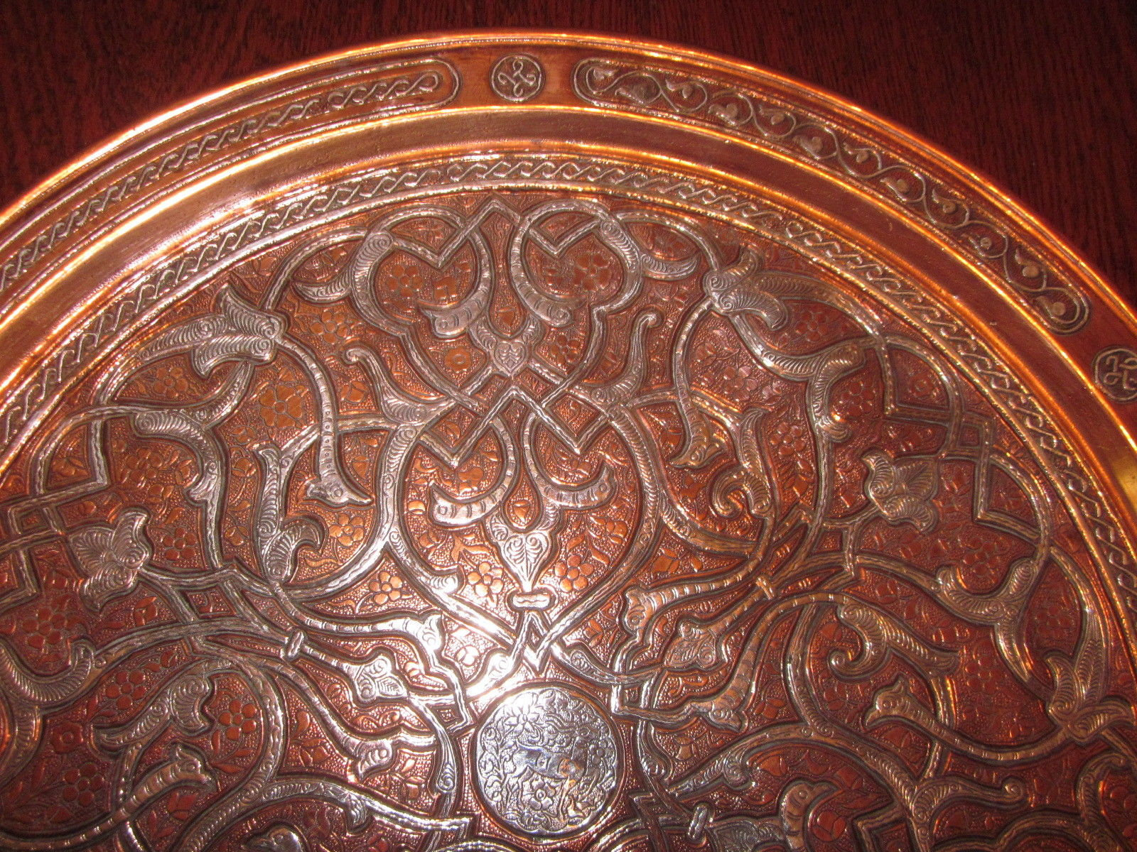 1 Antique Cairo-ware/damascene Tray / Charger, Copper / Bronze W ...